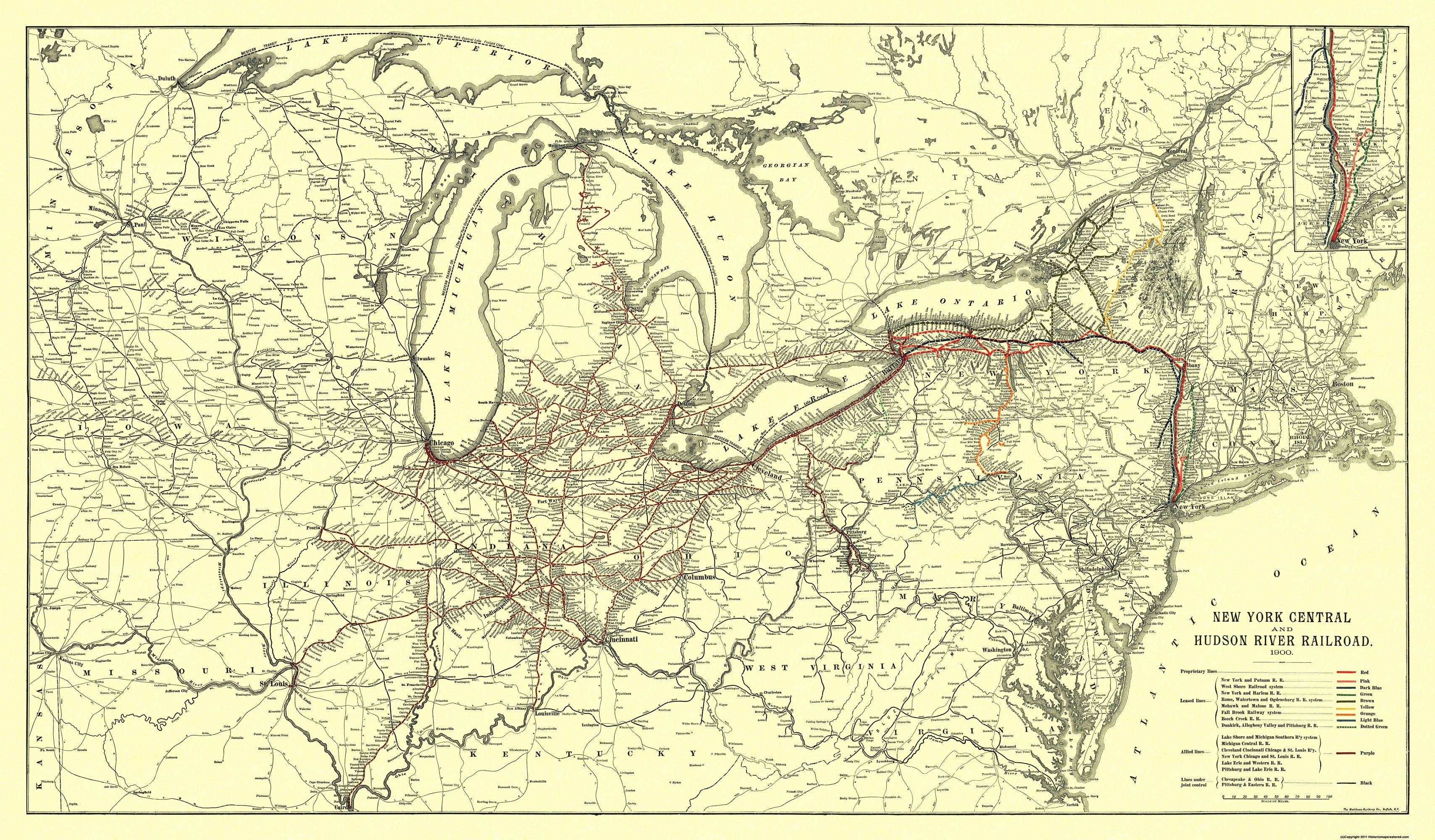 Railroad Map - New York Central Hudson River Railroad - Matthews 1900 ...