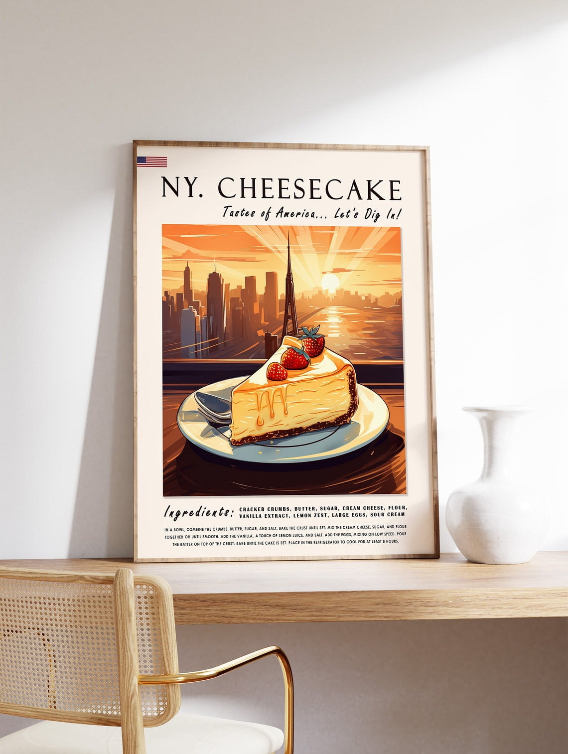 New York Cheesecake Poster, American Food Print, American Dessert ...