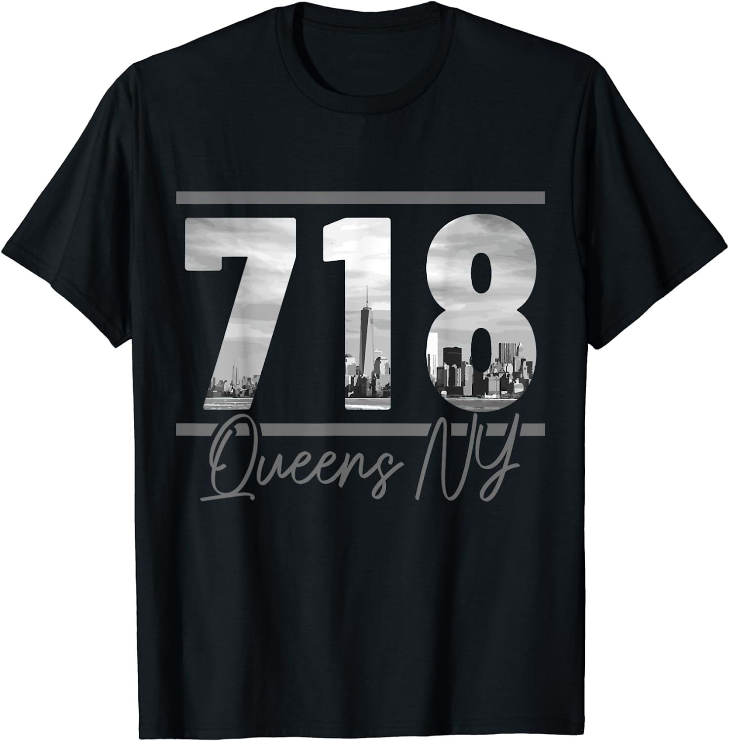 New York City 718 Area Code Skyline Queens NY NYC Vintage T-Shirt ...