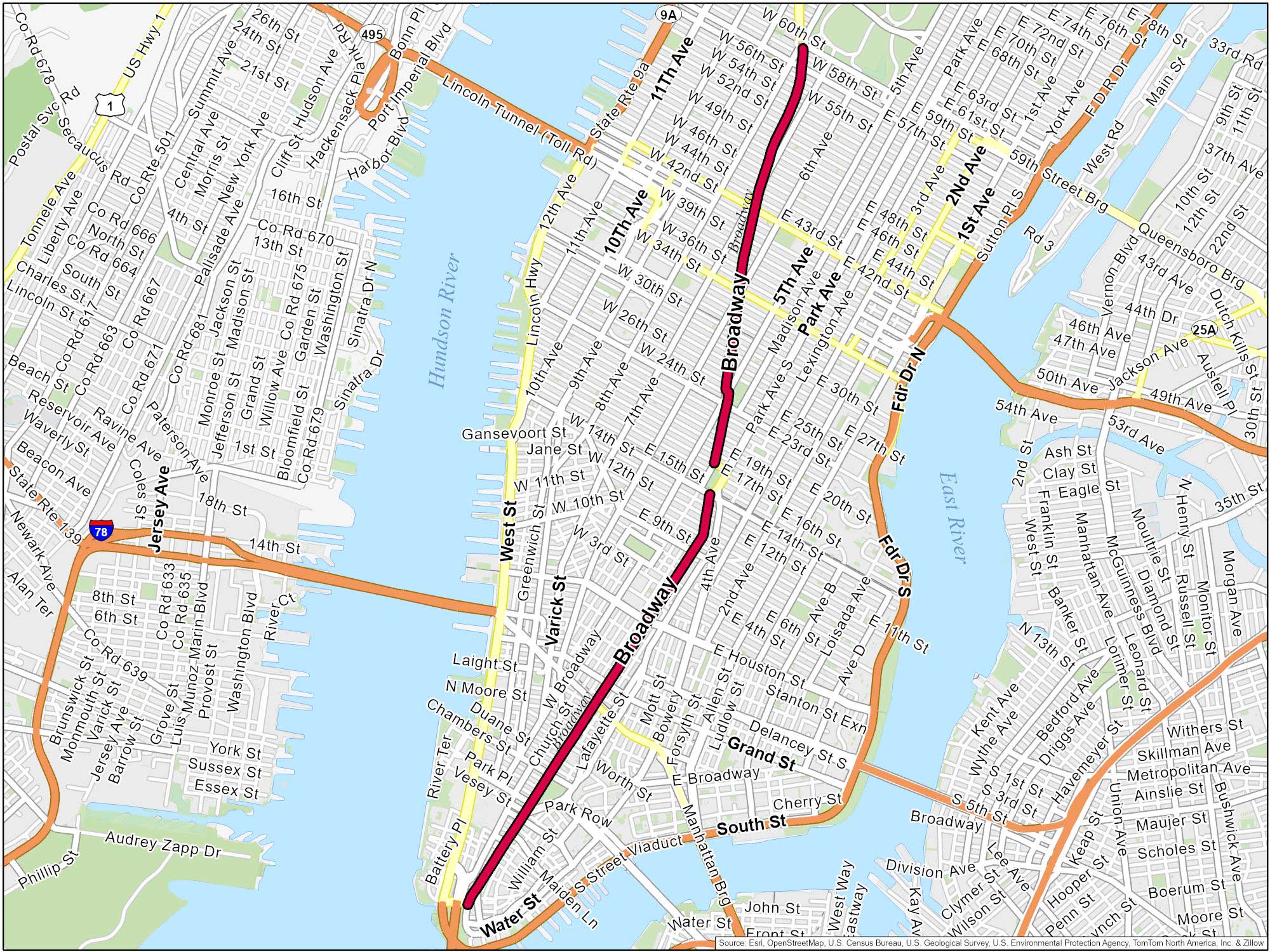 New York City Broadway Map GLOSSY POSTER PICTURE PHOTO PRINT BANNER ...