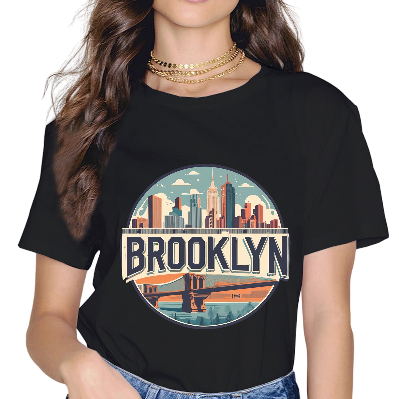 New York City Brooklyn Bridge Vintage Retro Skyline NYC NY T-Shirt - Walmart.com