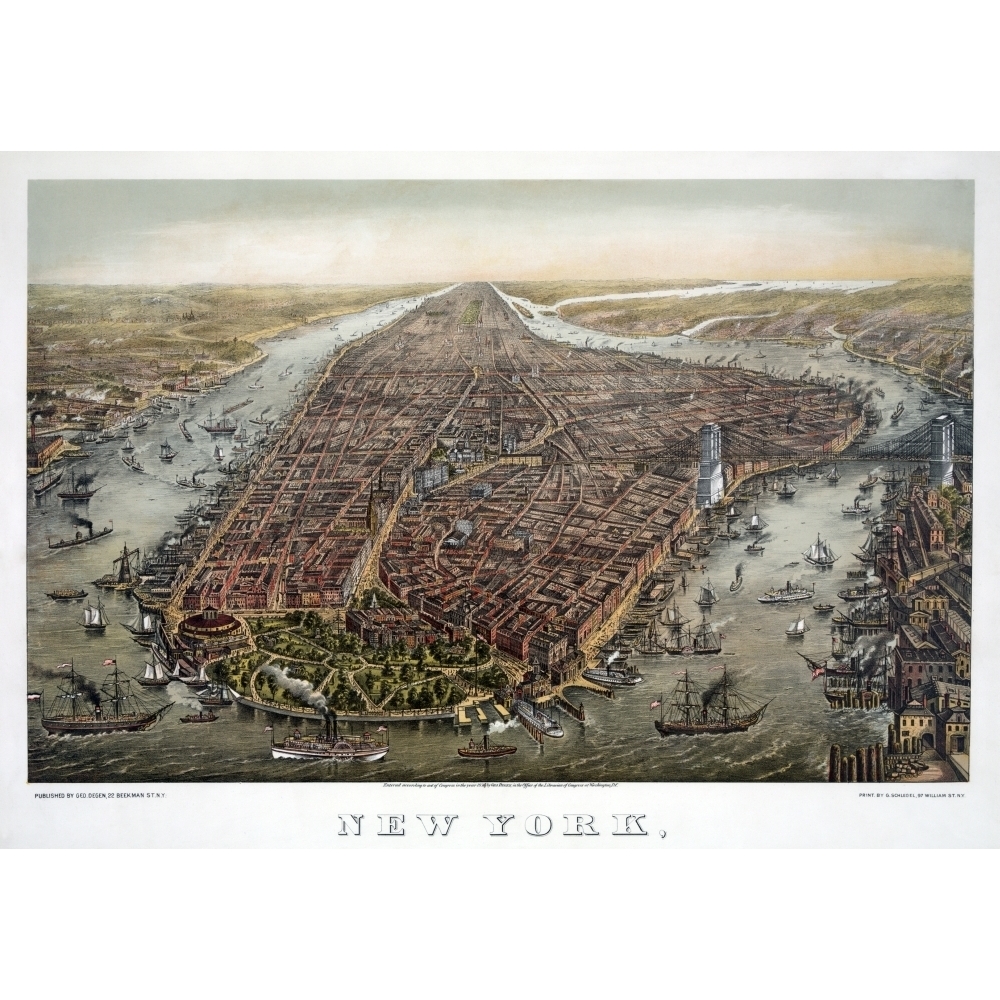 New York City C1873. Naerial View Of New York City Looking North From ...