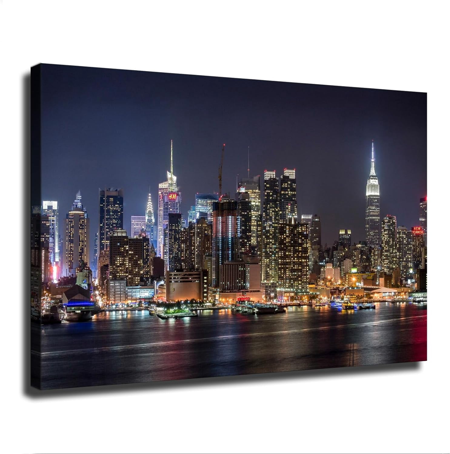 New York City City Night Scene Tall Buildings Landscape Canvas Poster ...