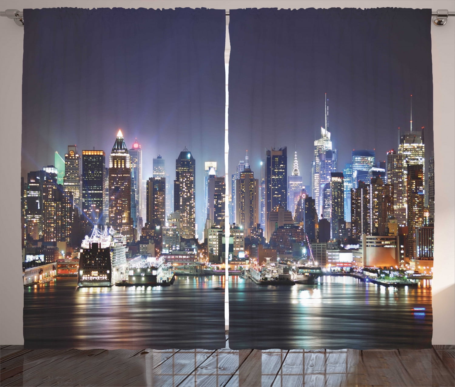 New York City Manhattan Skyline Living Room Curtains 2Panels Set 108x90 ...