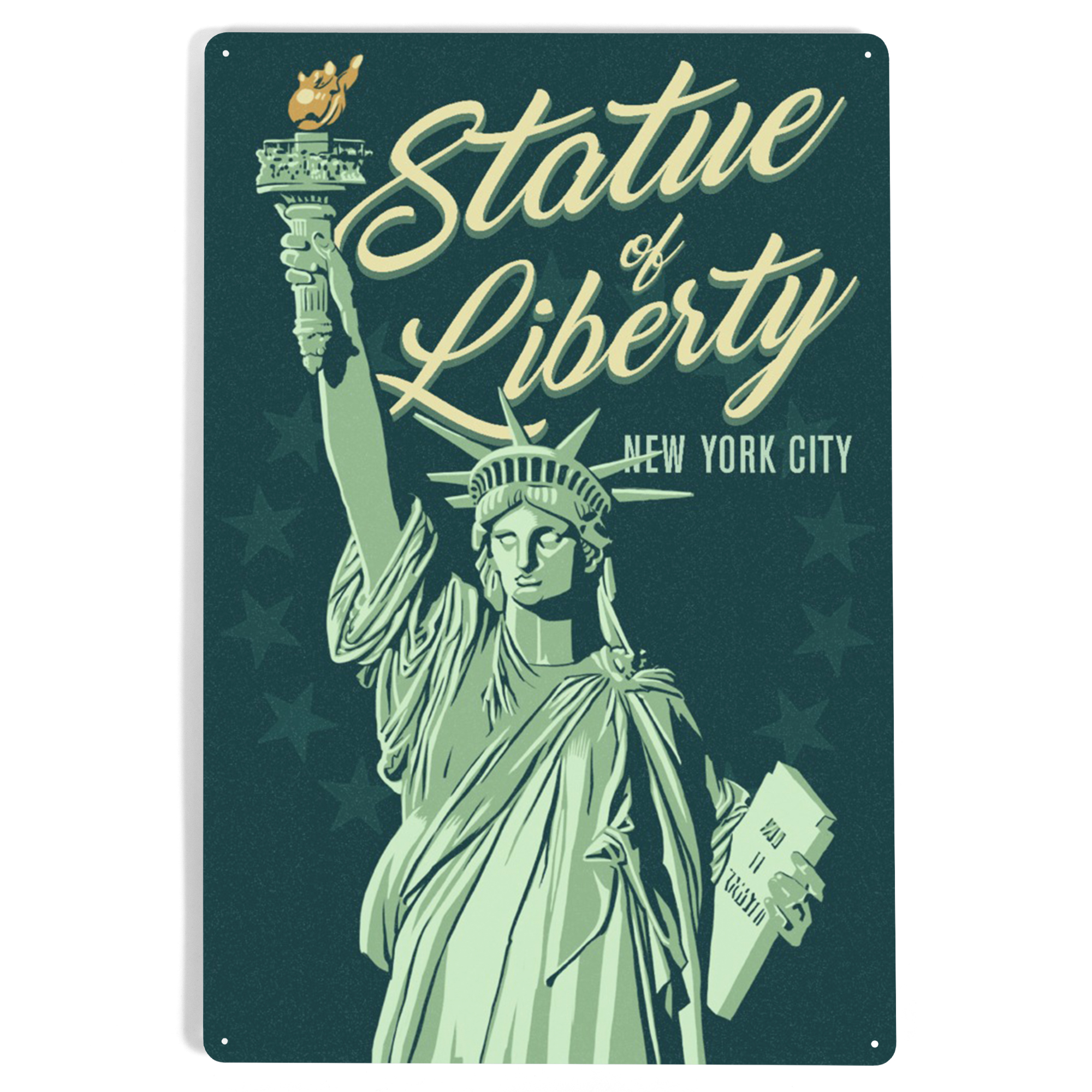 New York City, New York, Statue of Liberty, Green Background (12x18 ...
