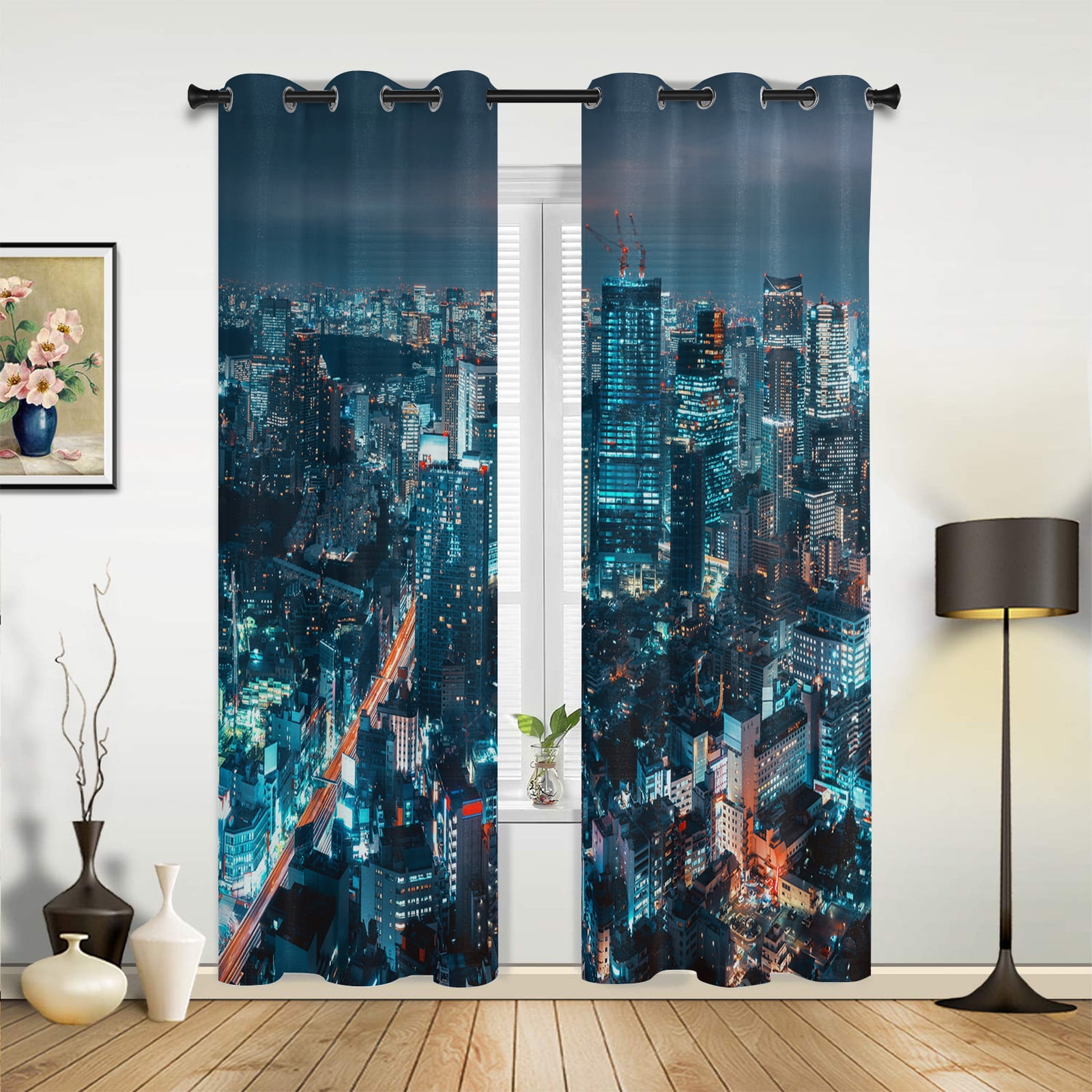 New York City Night Window Curtains Living Room Kitchen Curtains Modern ...