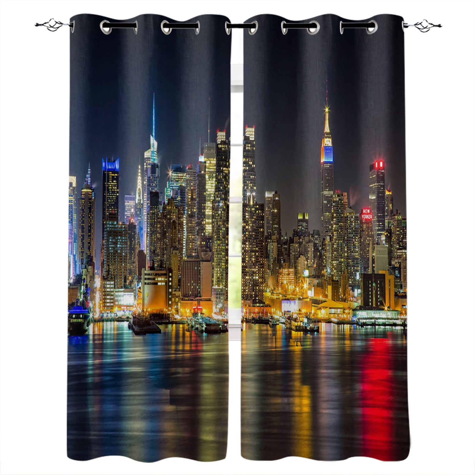 New York City Night Window Curtains for Living Room Kitchen Bedroom ...