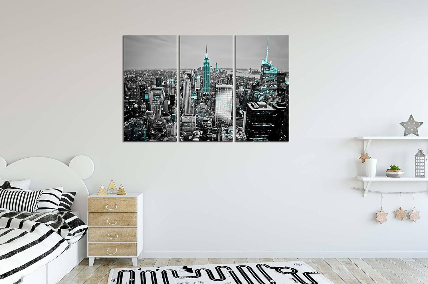 New York City Skyline Wall Art Blue Skyscraper Decor Black and White ...
