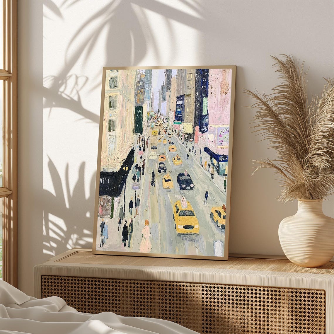 New York City Street Scene Print Poster, Times Square Taxi , Urban Wall ...