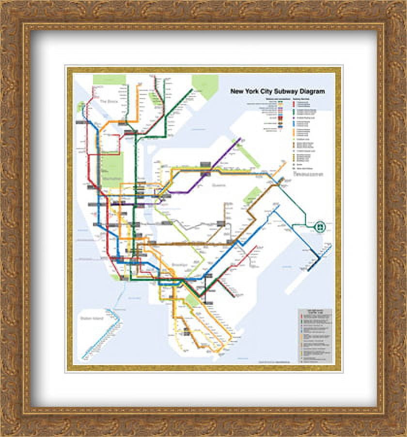 New York City Subway Map 2x Matted 28x30 Large Gold Ornate Framed Art ...