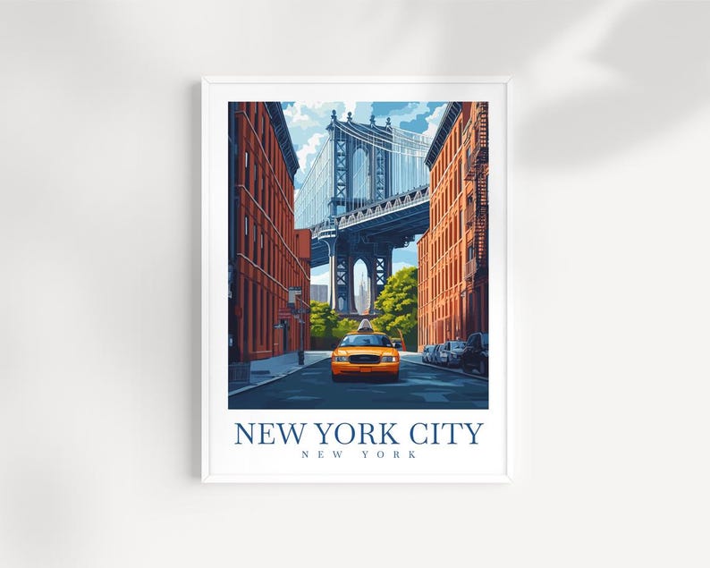 New York City Travel Print - Brooklyn Wall Art, NYC Illustrated Poster ...