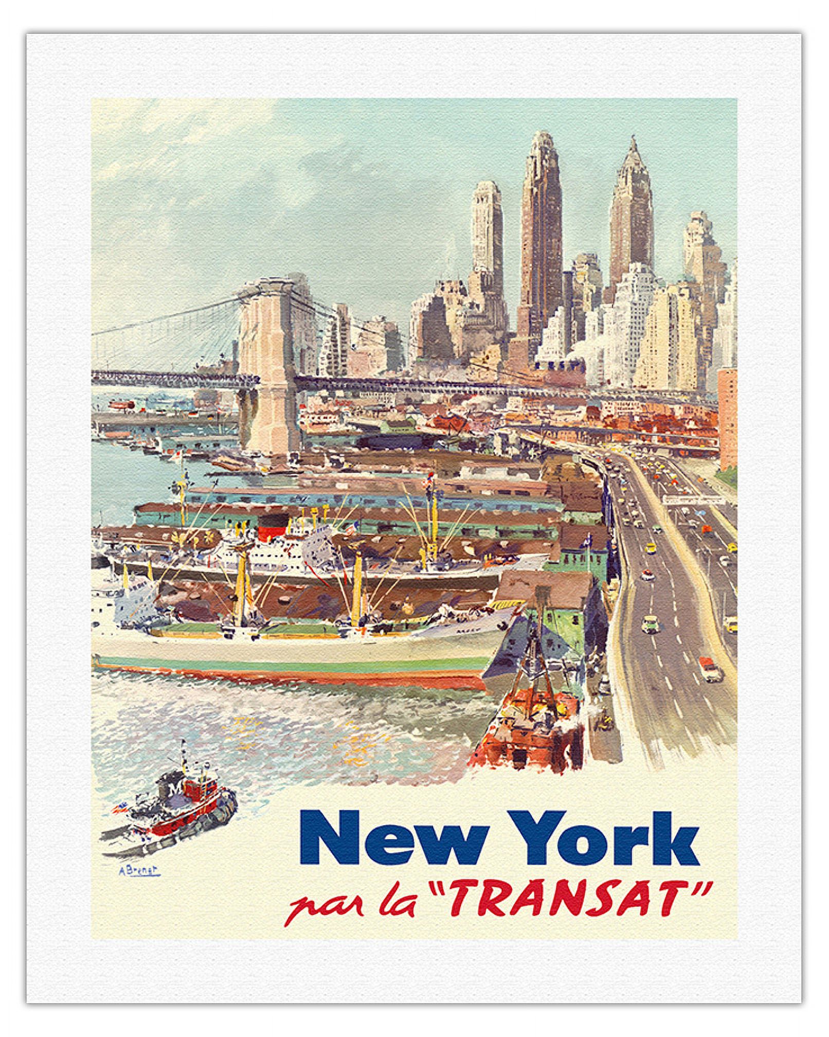 New York City - Travel by Boat (Par La Transat) - Vintage Travel Poster ...