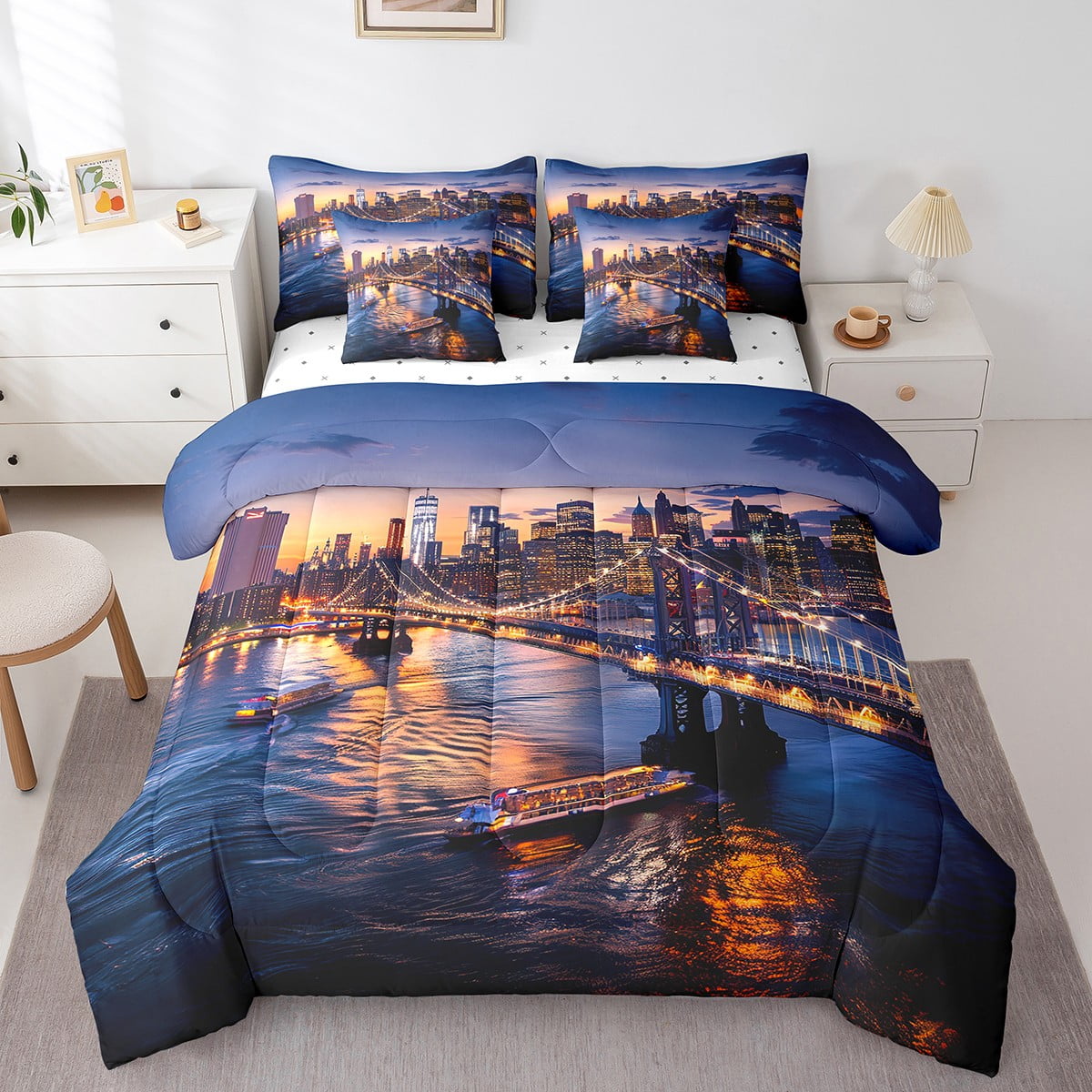New York City Twin Comforter Set - 7 Pieces Bed in a Bag Set,Cityscape ...