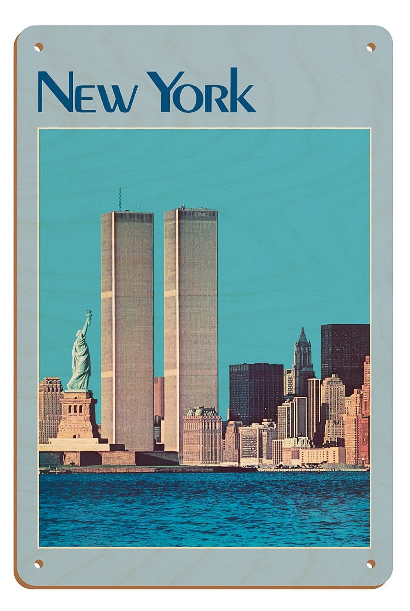 New York City - Twin Towers Statue of Liberty - Vintage Travel Poster c ...