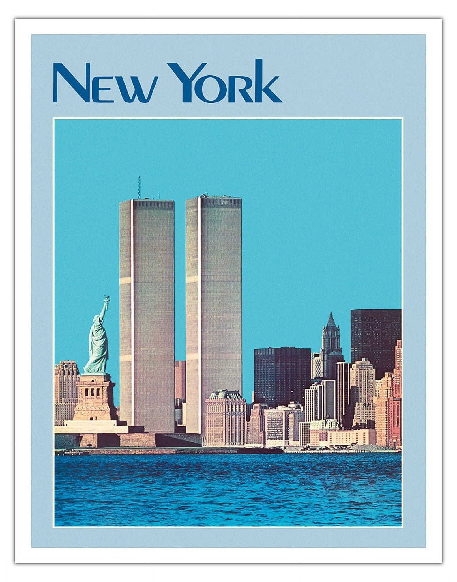 New York City - Twin Towers Statue of Liberty - Vintage Travel Poster c ...
