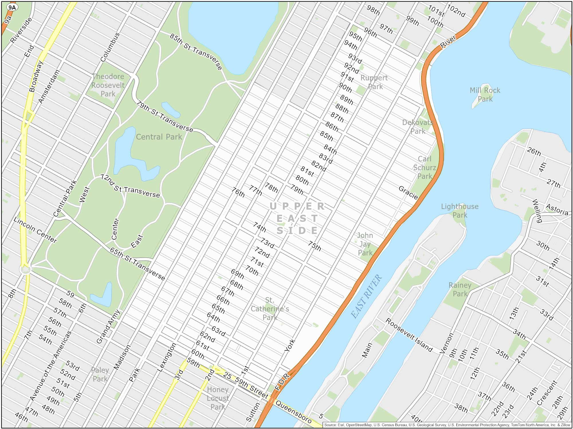 New York City Upper East Side Map GLOSSY POSTER PICTURE PHOTO PRINT ...