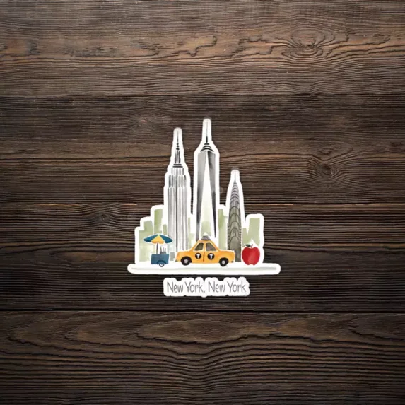 New York City Watercolor Sticker - Iconic Nyc Skyscrapers, Taxi And ...