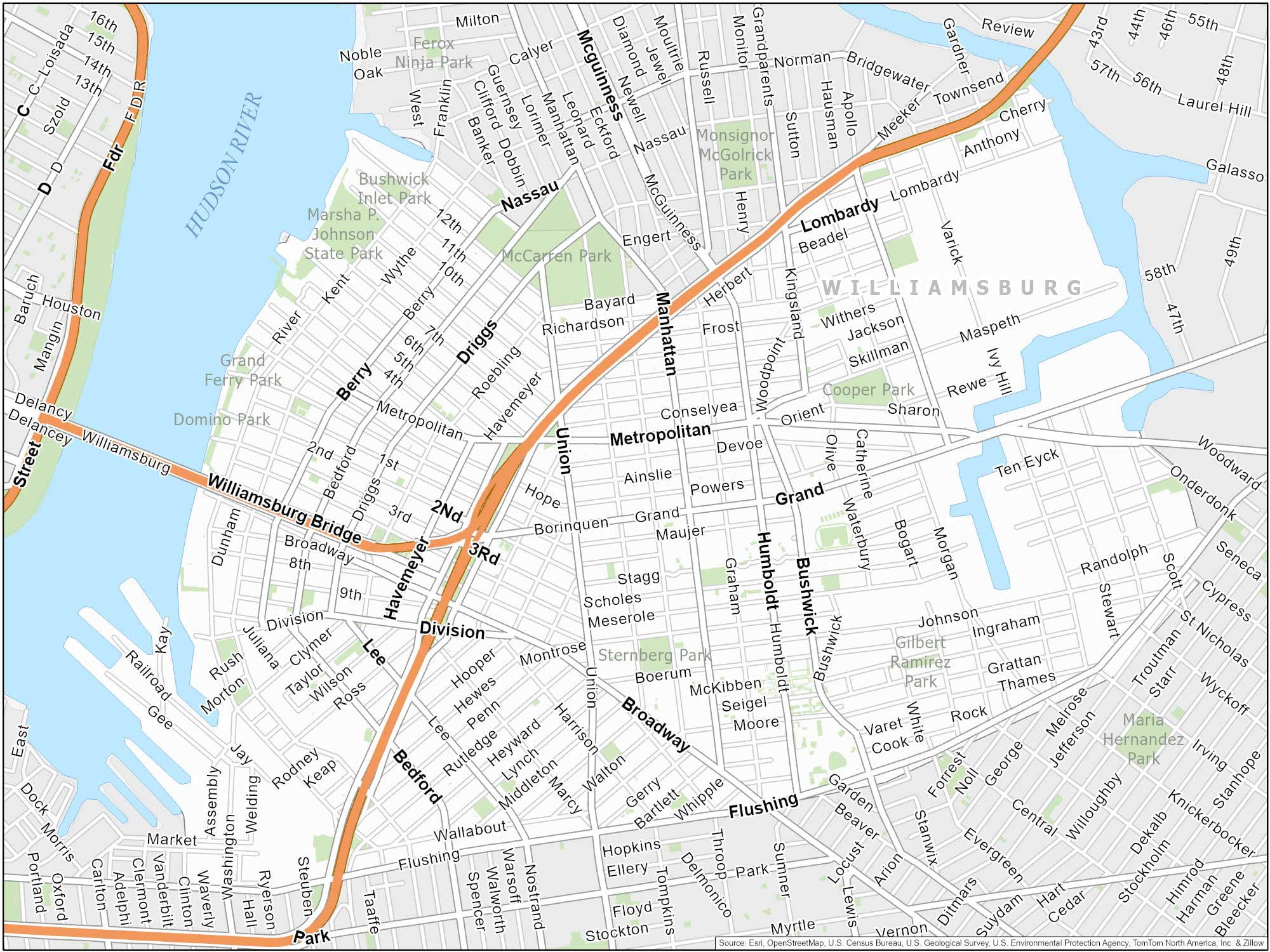New York City Williamsburg Map GLOSSY POSTER PICTURE PHOTO PRINT BANNER ...