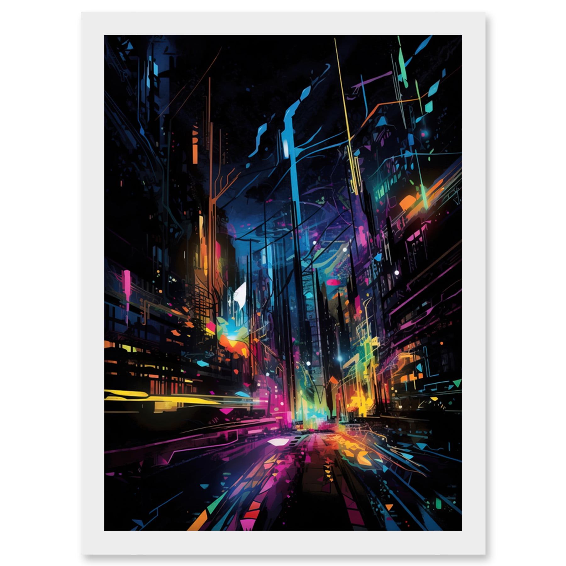 New York City at Night Modern Abstract Neon Contrast Painting Artwork ...