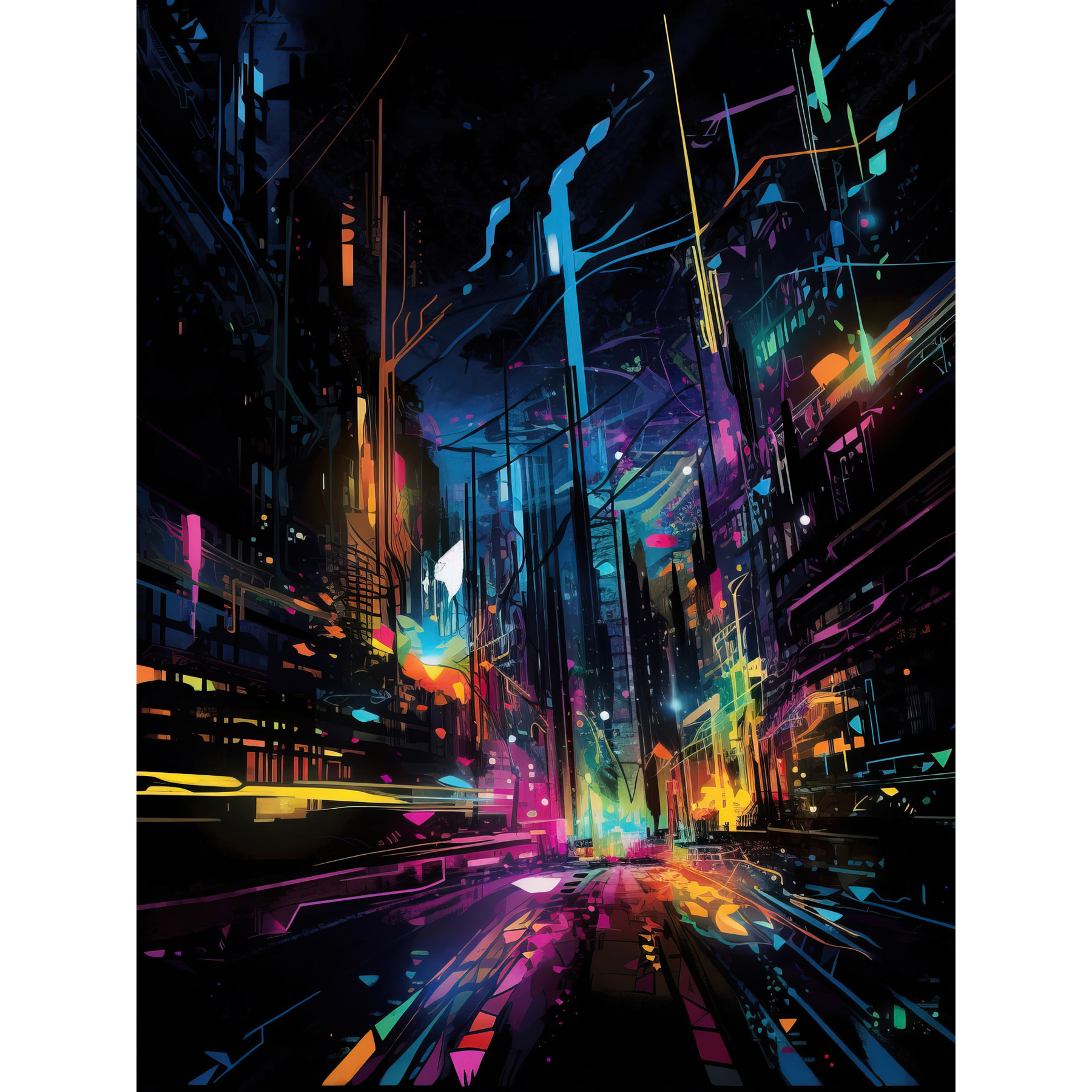 New York City at Night Modern Abstract Neon Contrast Painting Extra ...