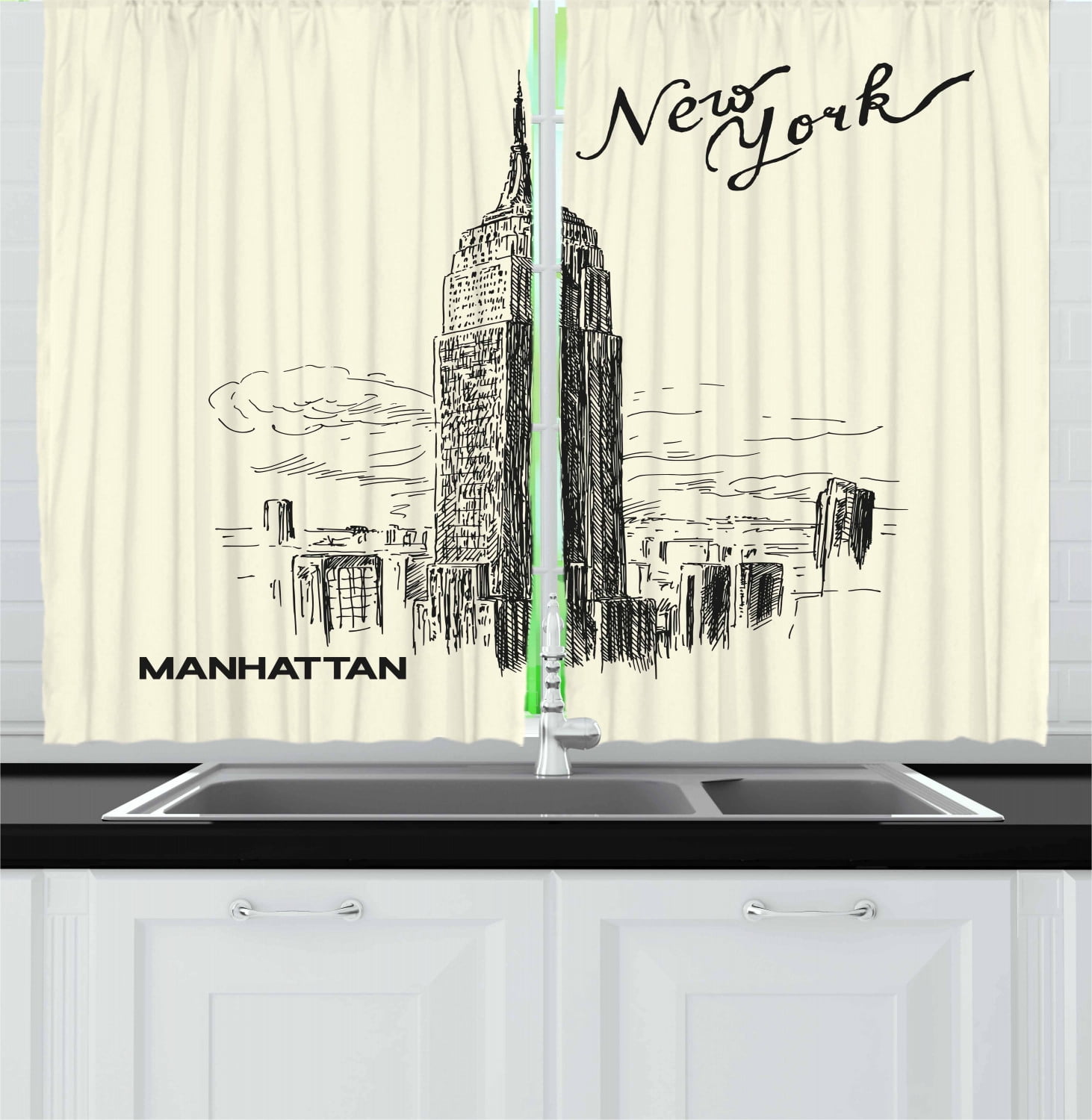 New York Curtains 2 Panels Set, Urban Design Architecture Theme ...