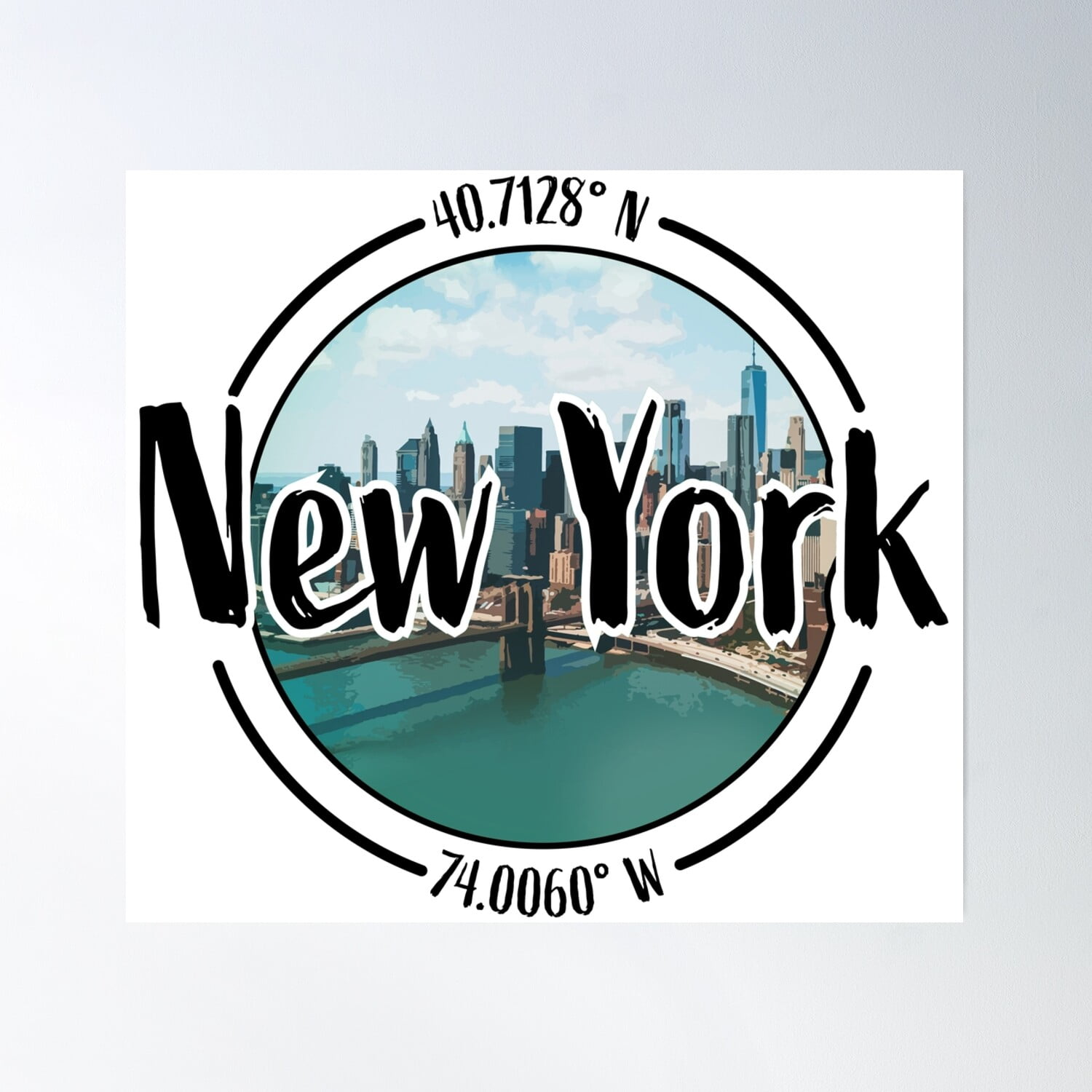 New York Design With Latitude And Longitude Poster Wall Art, Modern ...