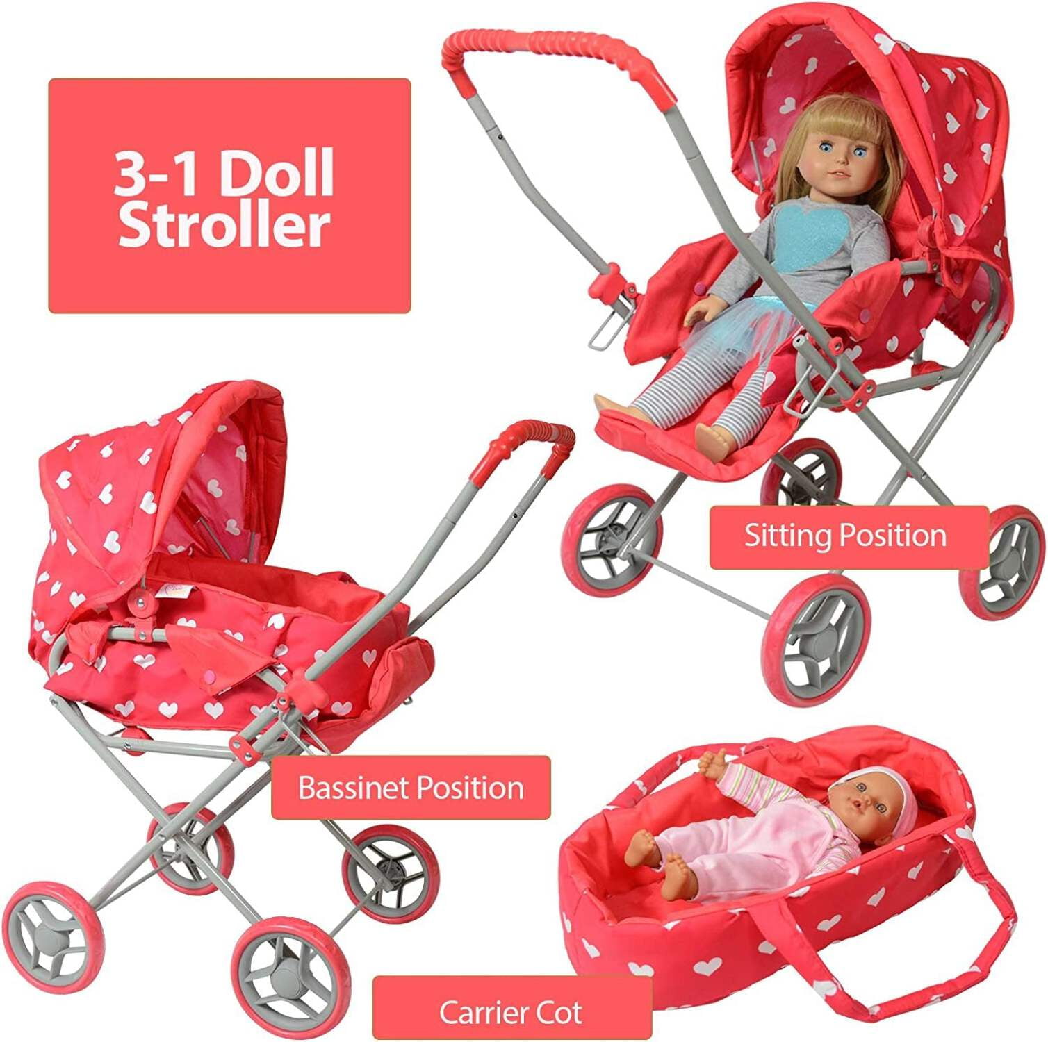 3-in-1 Trendy Pram Doll Stroller Set: Play Set for Toddlers 3-4 Years ...
