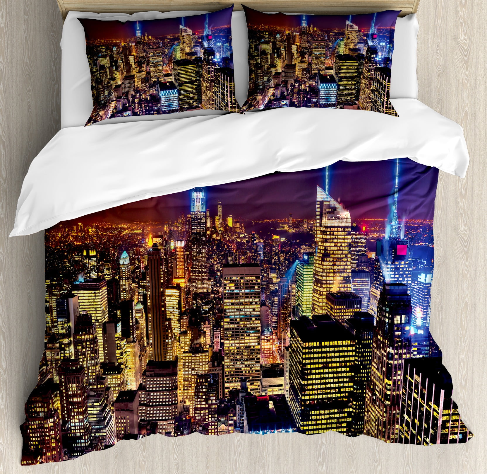 New York Duvet Cover Set, Aerial Cityscape Landmark Fourth of July ...