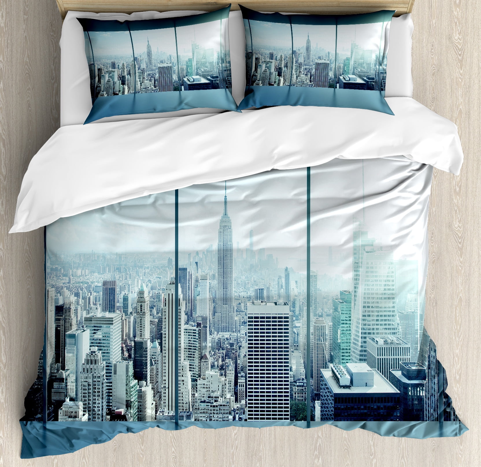 New York Duvet Cover Set, Aerial View of a Big Crowded Modern City from ...