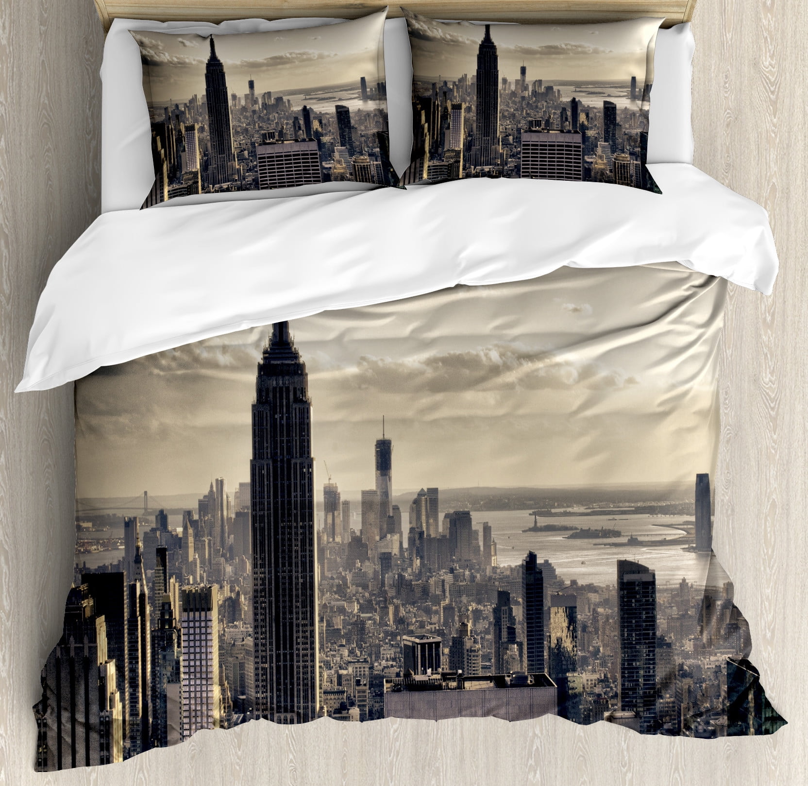 New York Duvet Cover Set, Aerial View of NYC in Winter American ...