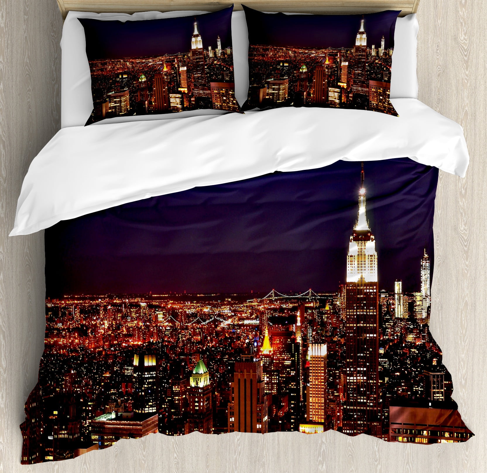 New York Duvet Cover Set, New York at Night Empire Building at ...