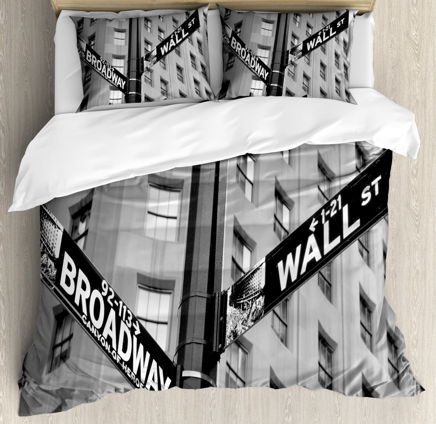 New York Duvet Cover Set, Street Signs of Intersection of Wall Street ...