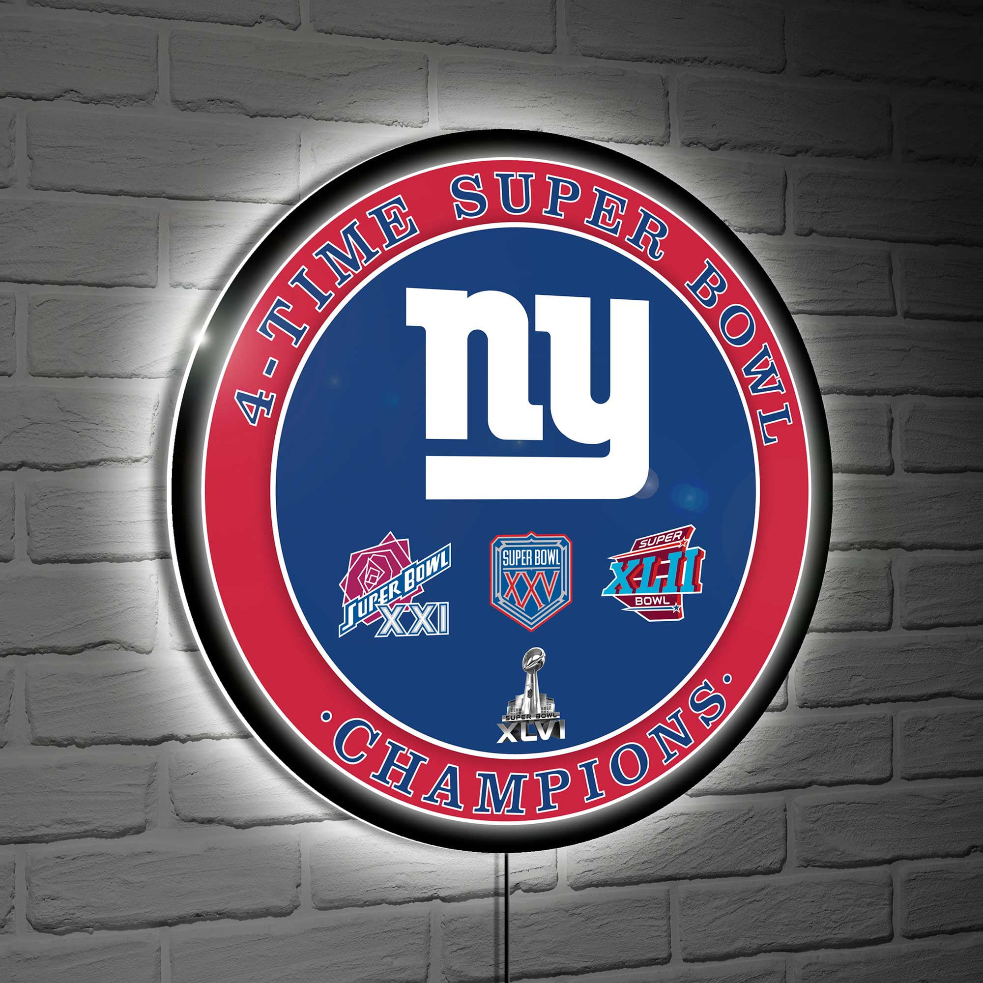 New York Giants Four-Time Super Bowl Champions XL Round LED Wall Sign ...