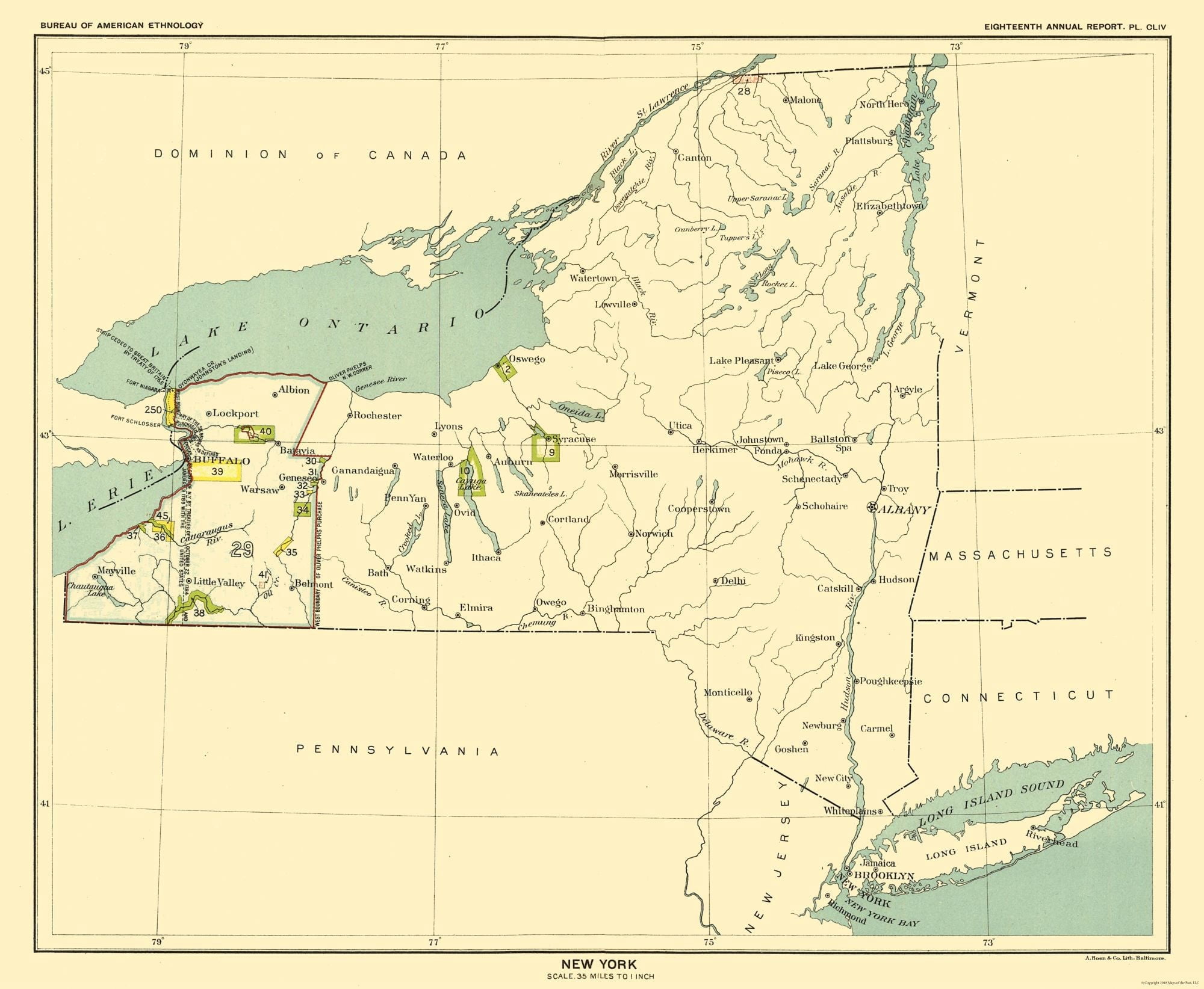 Historic State Map - New York - Hoen 1896 - 27.99 x 23 - Vintage Wall ...