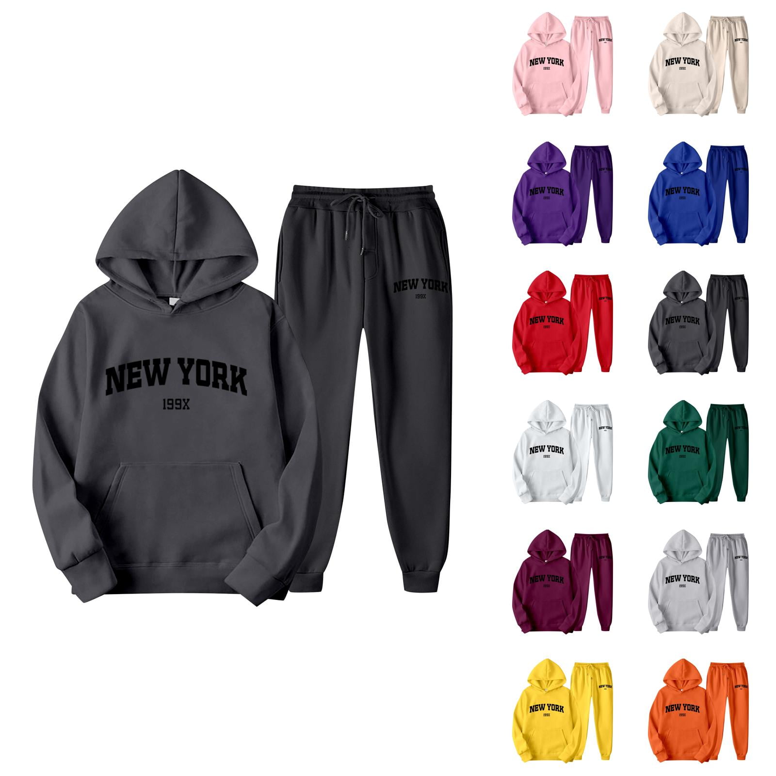 New York Hoodie and Sweatpants Set Long Sleeve Hooded Sweatshirt with ...
