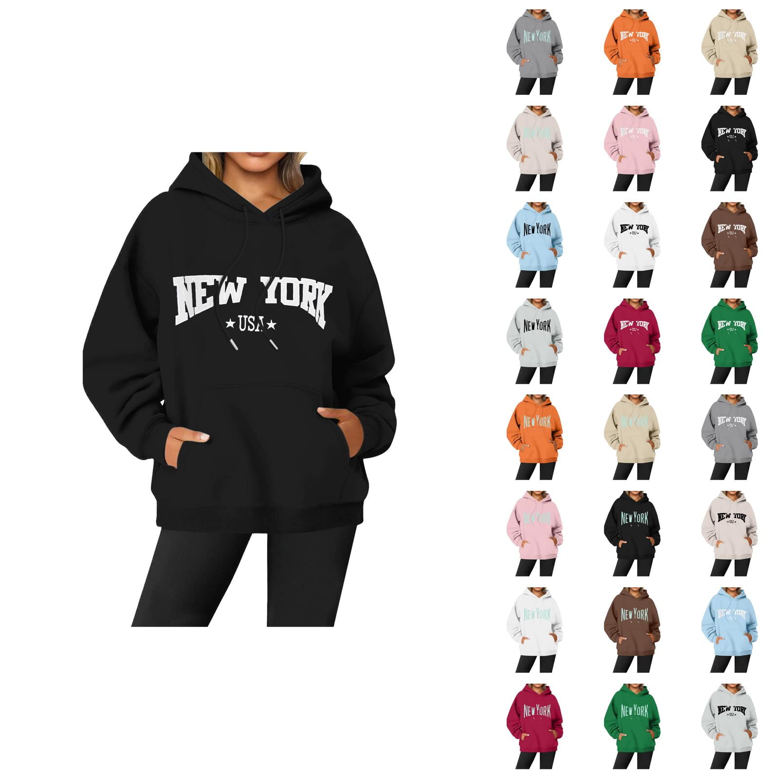 New York Hoodies for Women Long Sleeve Graphic Y2K Hoodie with Pockets ...
