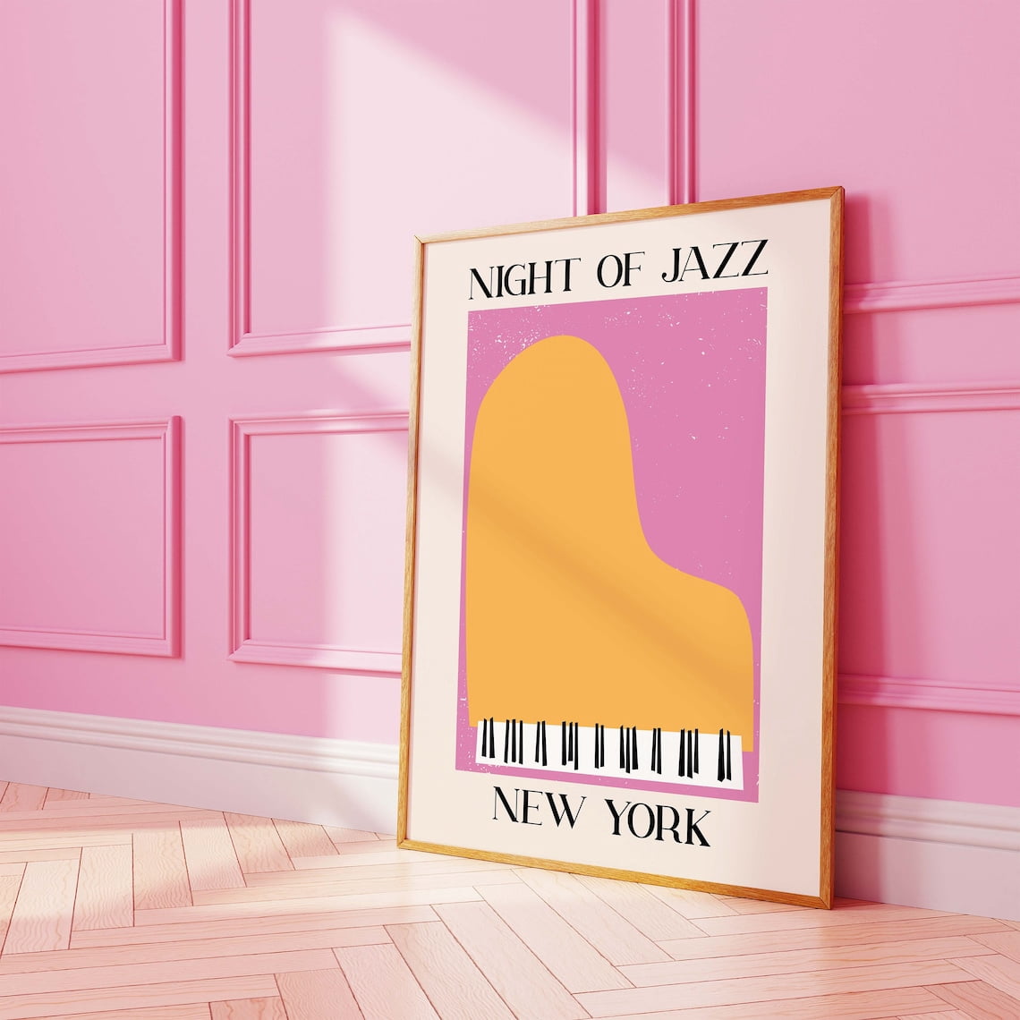New York Jazz Poster Pink And Orange Music Wall Art Abstract Piano Cute ...