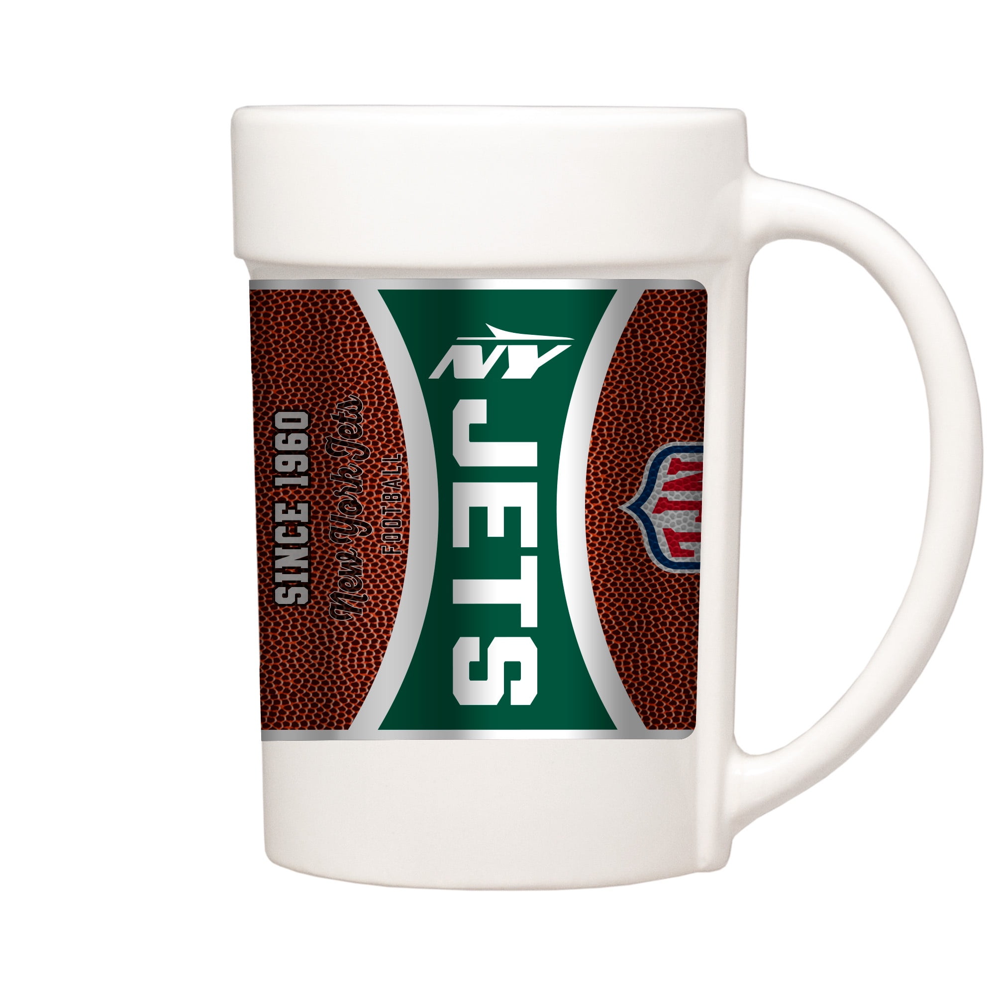 New York Jets 15 ounce Coffee Mug with metallic wrapped Gameball ...