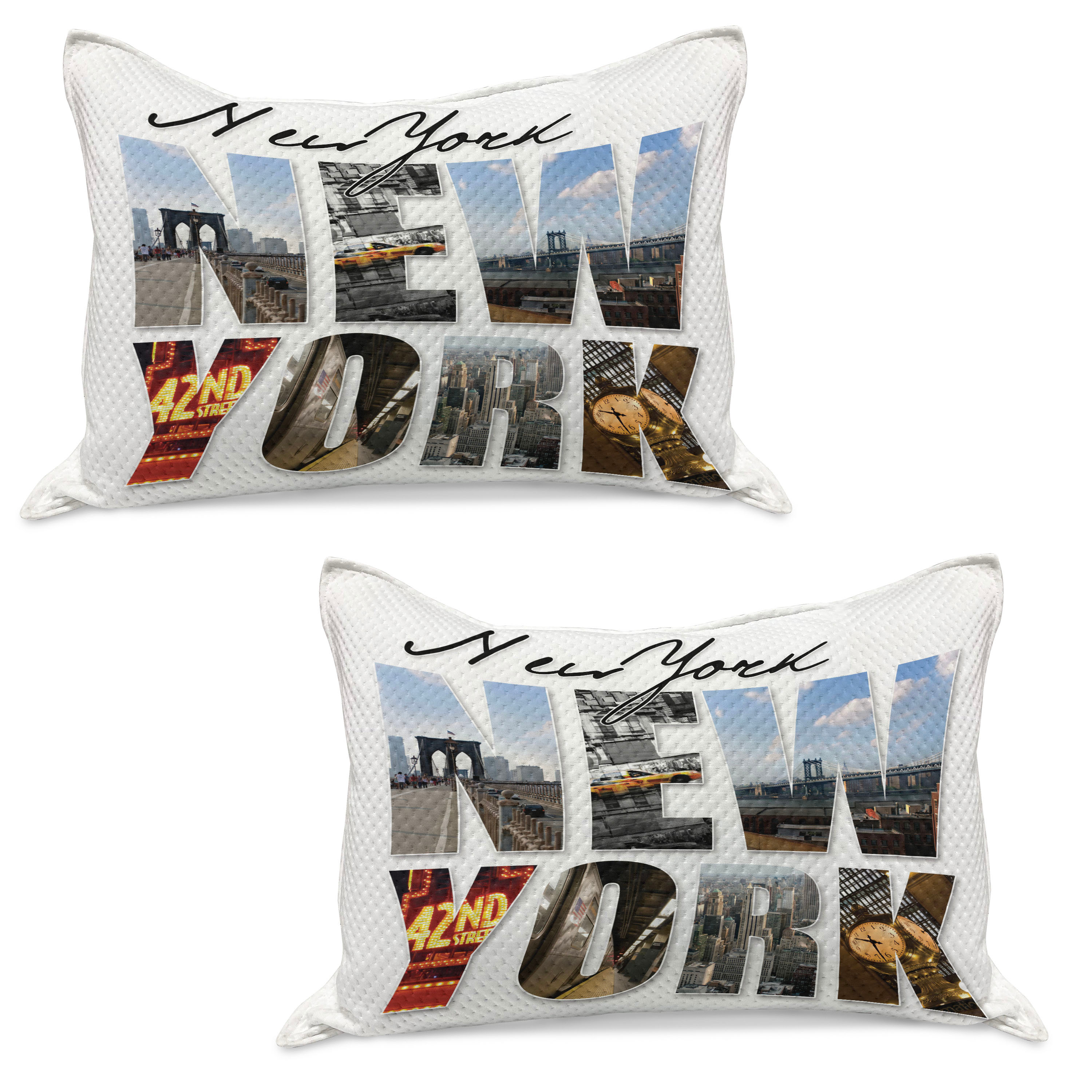 New York Knitted Quilt Pillowcover Set of 2, NYC Collage Featuring ...