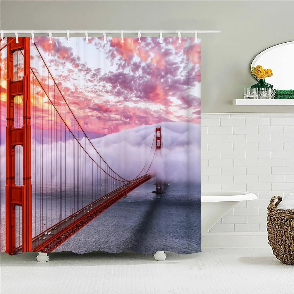 New York London Bridge Shower Curtain Printed Waterproof Fabric