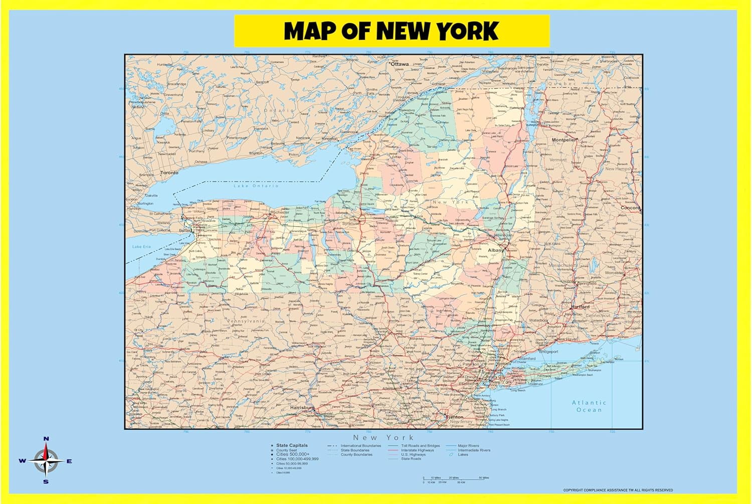 New York Map Poster - Laminated Wall Map - Style C - 20x30 - Ideal for ...