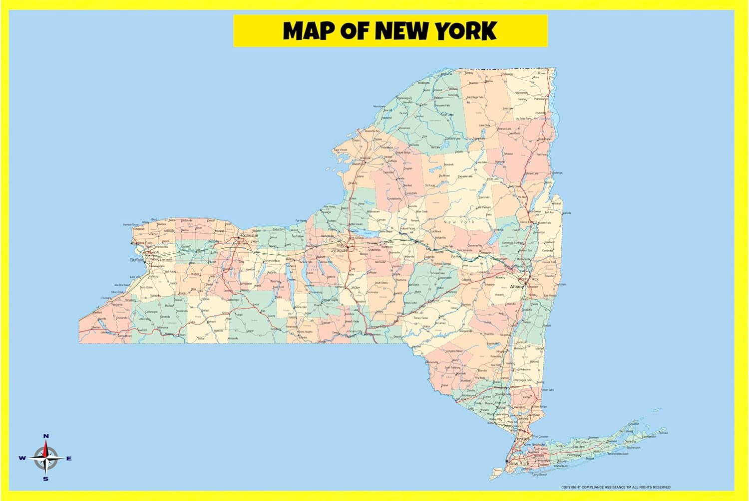 New York Map Poster - Laminated Wall Map - Style D - 20x30 - Ideal for ...