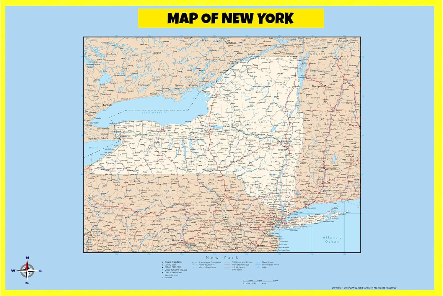 New York Map Poster - Laminated Wall Map - Style E - 24x36 - Ideal for Classrooms and Homes ...