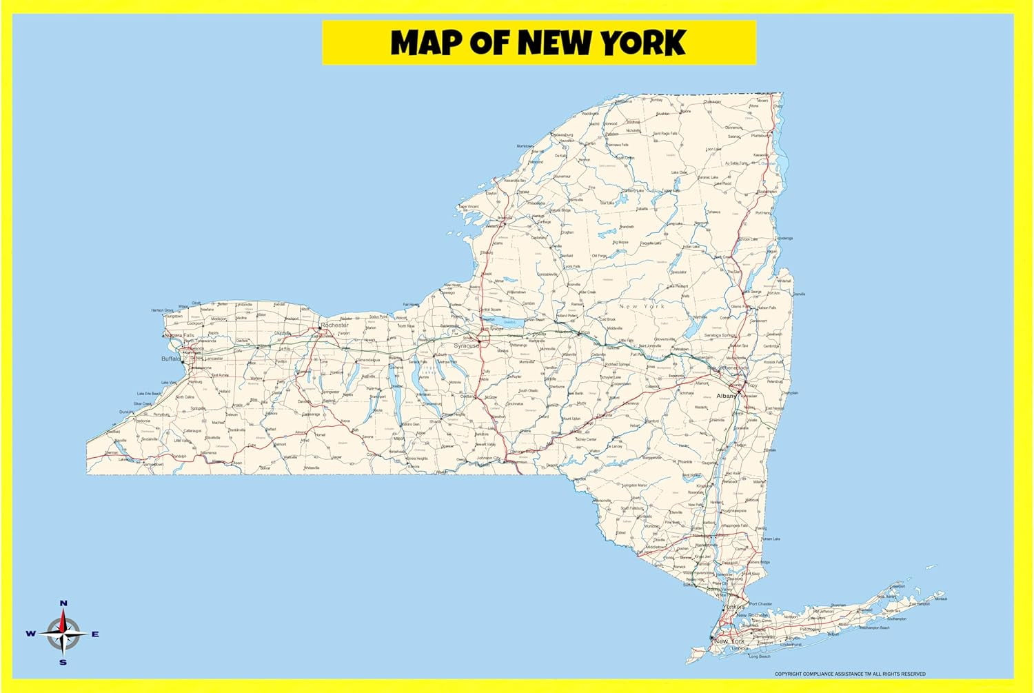 New York Map Poster - Laminated Wall Map - Style F - 20x30 - Ideal for ...