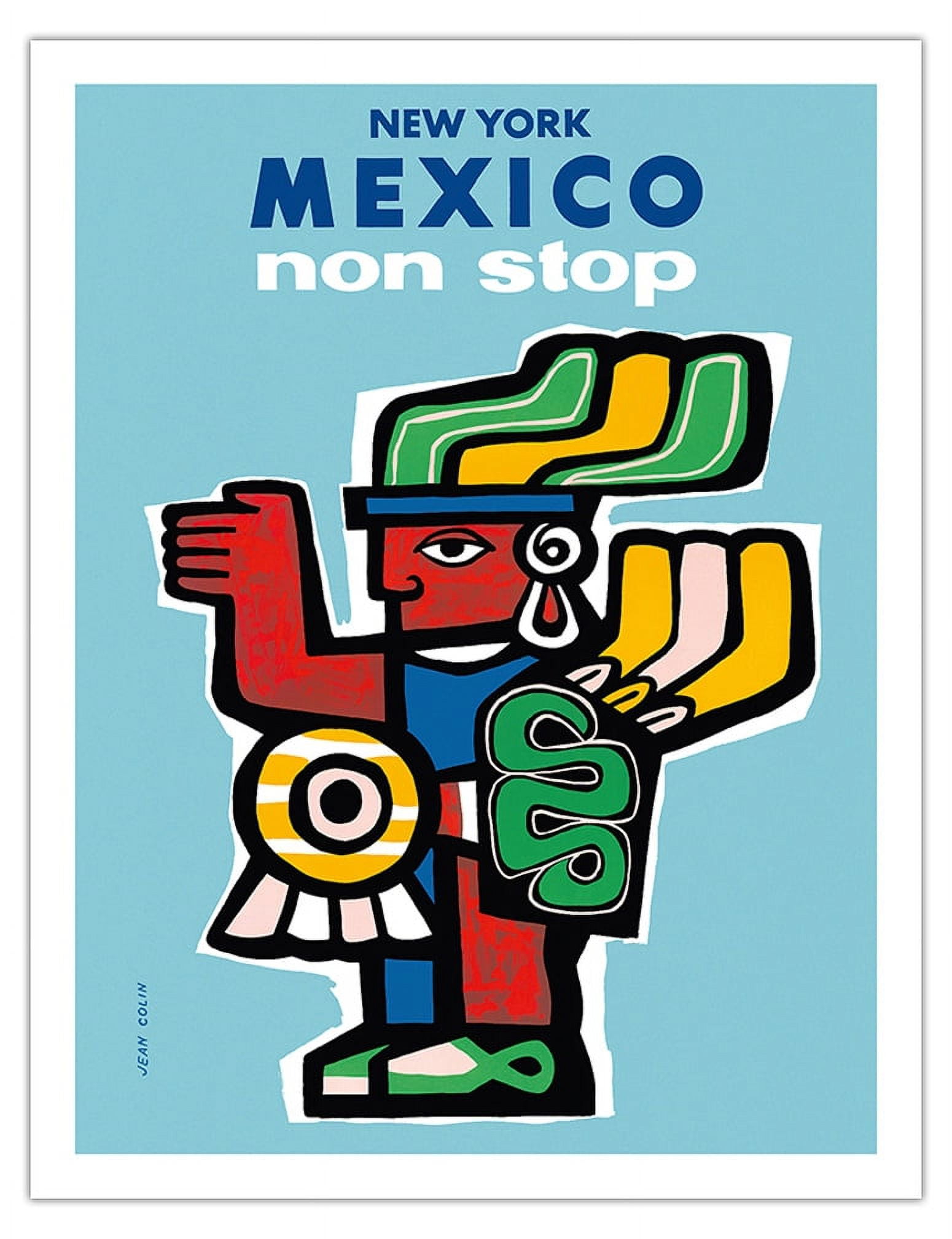 New York Mexico Non Stop - Aztec Art - Vintage Airline Travel Poster by ...