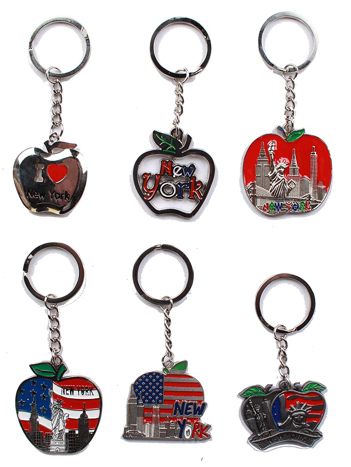 New York NYC Key-Chains Set of 6 Statue of Liberty,USA Flag,World Trade ...