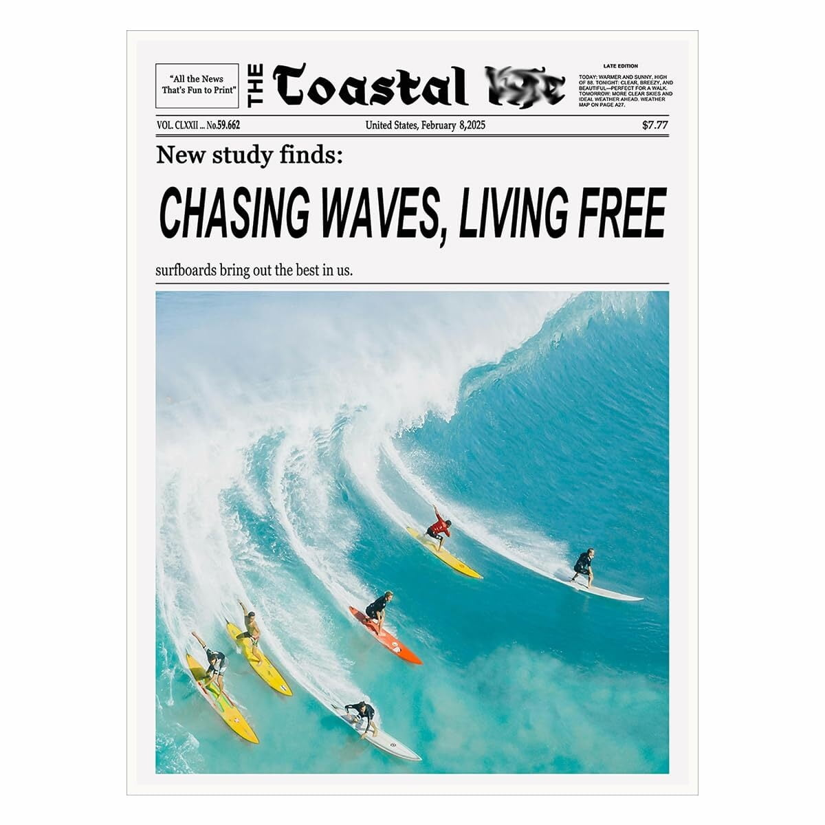 New York Newspaper Print Wall Art Chasing Waves Living Free Canvas Posters Black and White ...