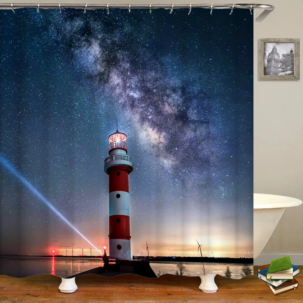 New York Night Landscape Shower Curtain City Bridge Building Bath ...