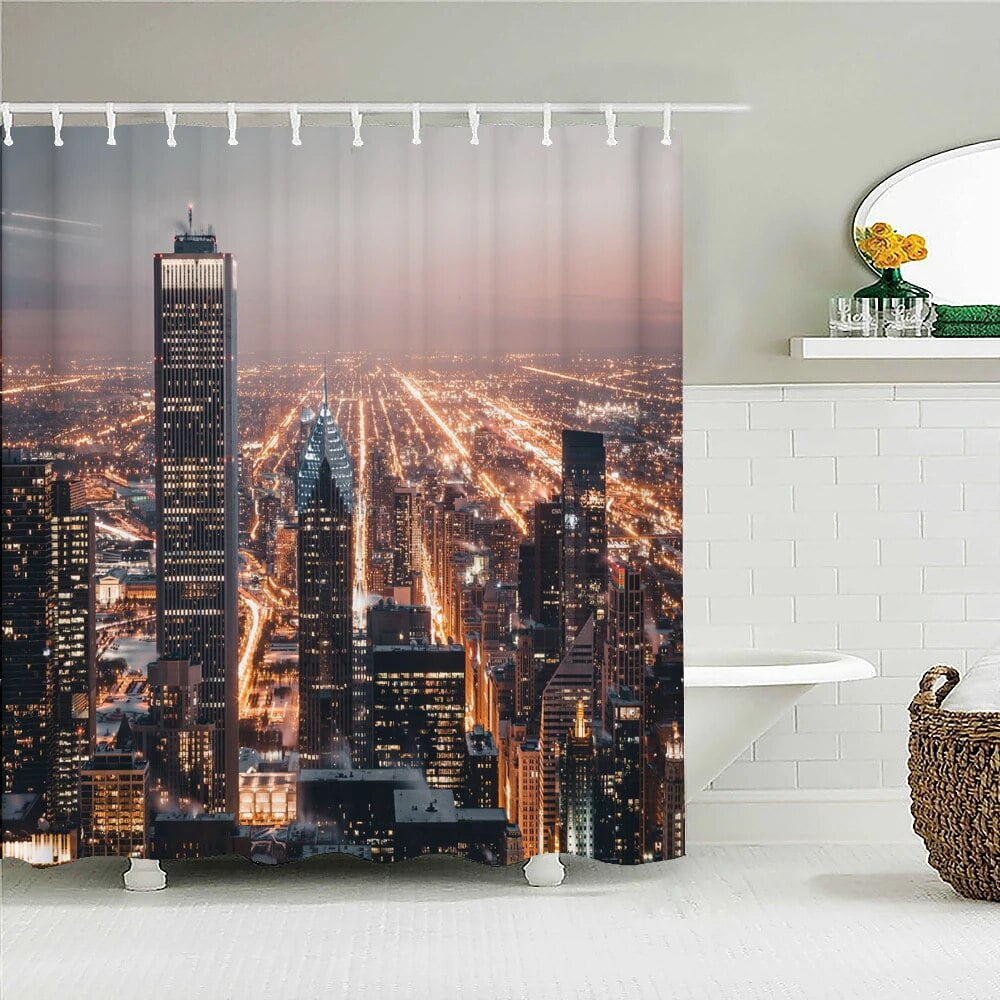 New York Night Landscape Shower Curtain City Bridge Building Bath ...