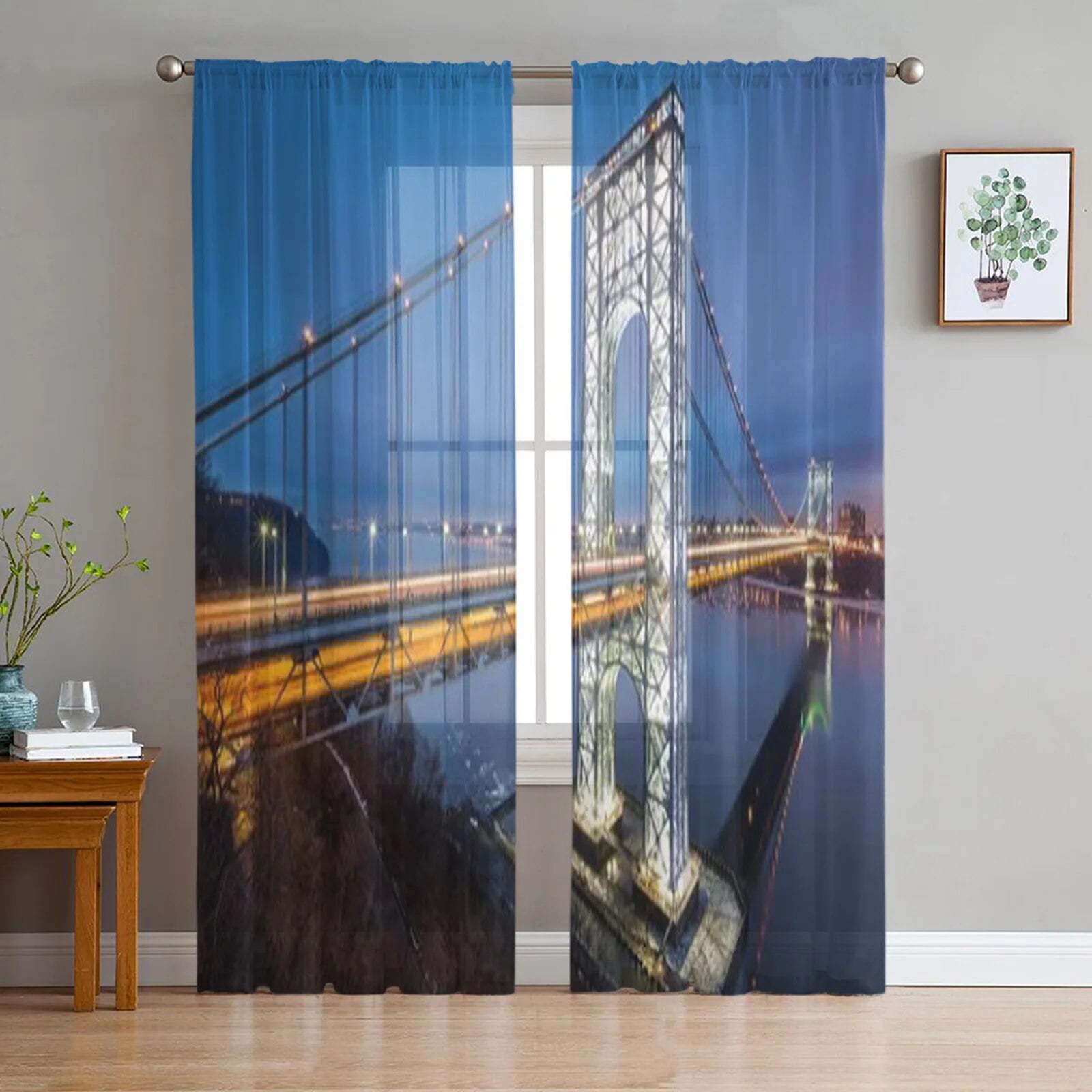 New York Night View Sheer Curtains For Bedroom Living Room Tulle ...